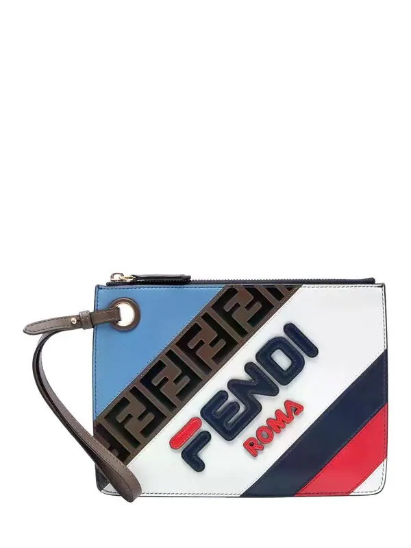 Fendi Multicolor Zucca Embossed Leather Clutch Bag - Blue