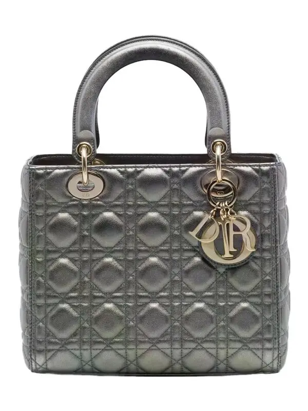 Dior 2019 Medium Metallic Lambskin Cannage Lady Satchel - Grey