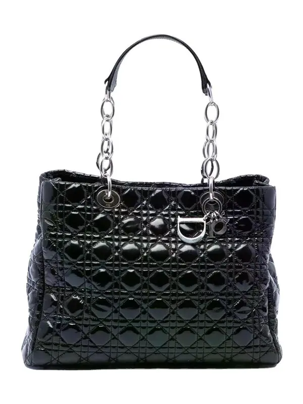 Dior Large Patent Cannage Lady Soft Shopping Tote Bag - Black