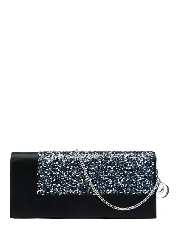Dior Satin Sequined Clutch With Chain Crossbody Bag - Black
