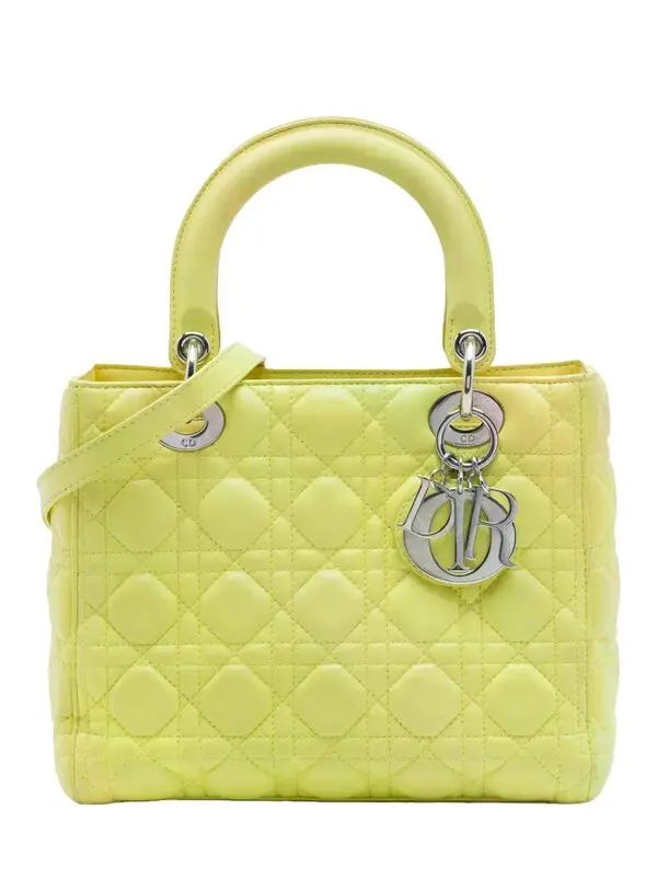 Dior Medium Lambskin Cannage Lady Satchel - Yellow