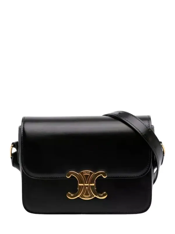 Celine Shiny Calfskin Triomphe Crossbody Bag - Black