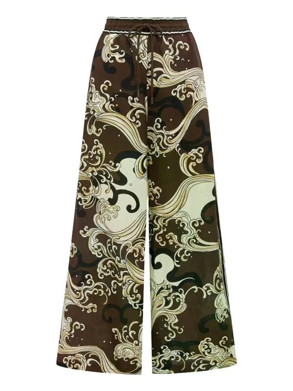 ALEMAIS Otis Wave-print Wide-leg Trousers - Brown