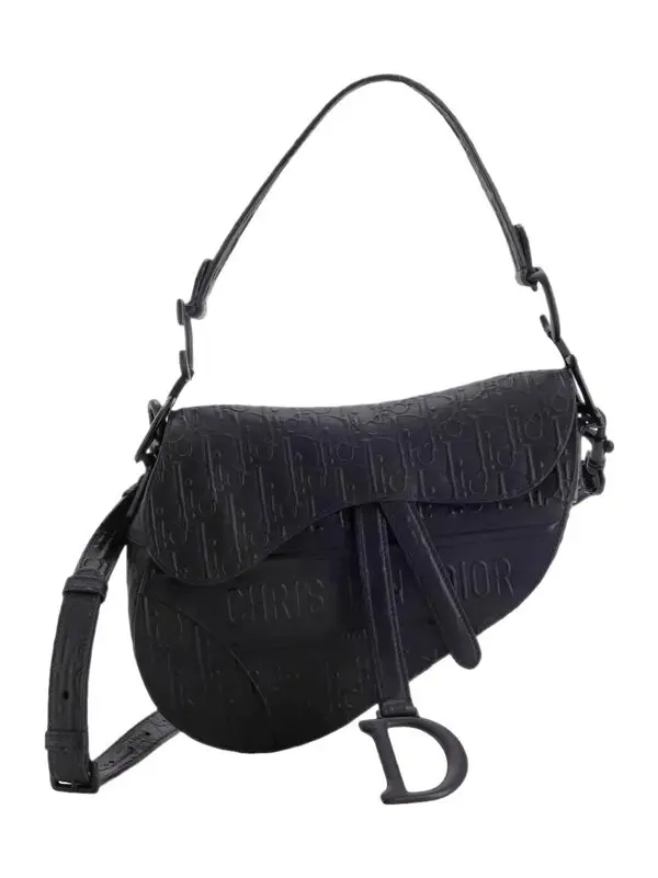 Dior Saddle Handbag Oblique Embossed Calfskin Medium Shoulder Bag - Black