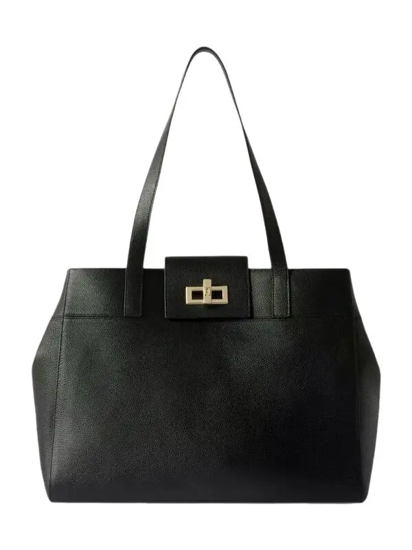 Furla Large Grainy Leather Tote Bag With Twist-lock Fastening - Black