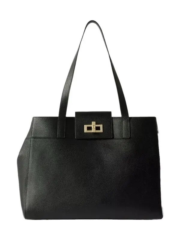 Furla Large Grainy Leather Tote Bag With Twist-lock Fastening - Black