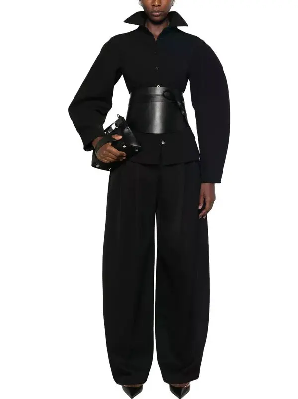 MUGLER Pleated Wide-leg Trousers - Black