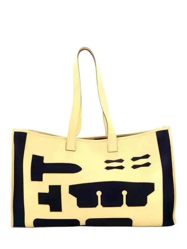 Hermès Petit H Skeleton Toile And Leather Gm Tote Bag - Blue