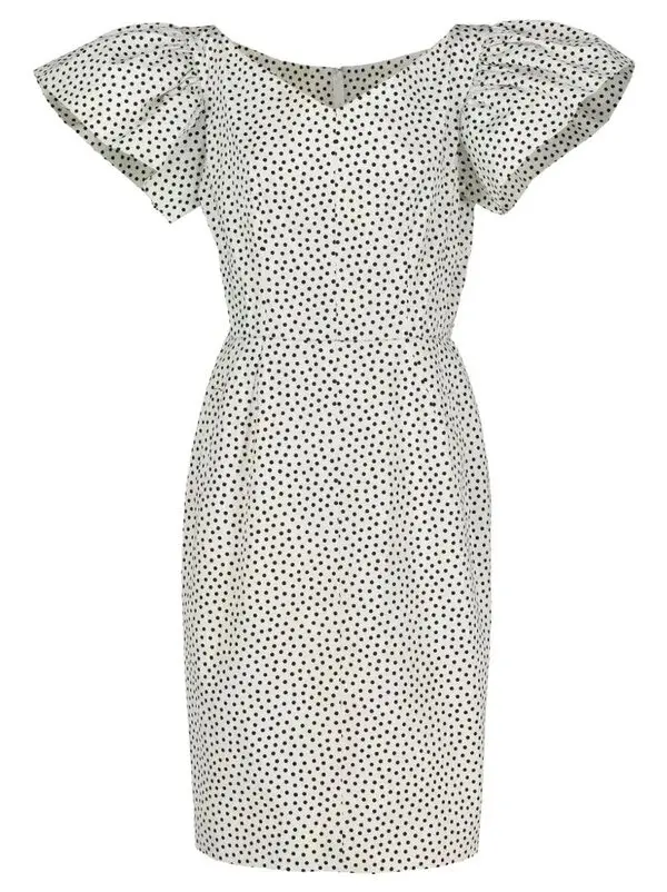 Saint Laurent Polka-dot Ruffle-sleeve Midi Dress - White