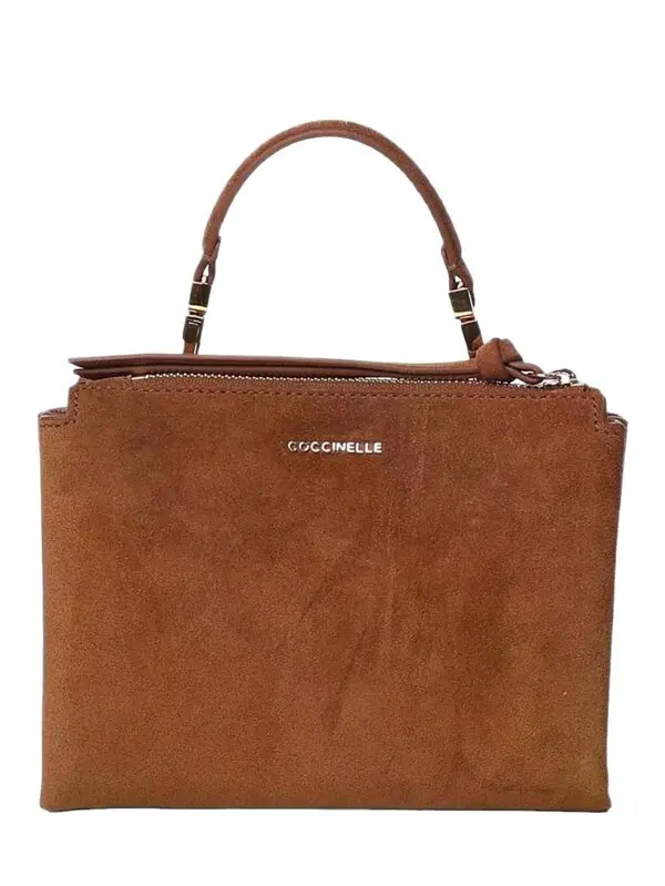 COCCINELLE Floral Embroidered Suede Tote Bag - Brown