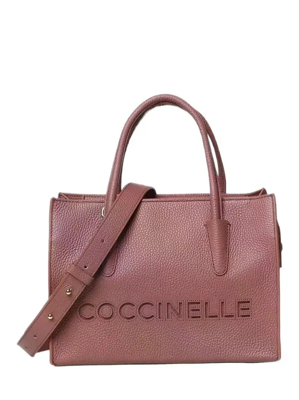 COCCINELLE Logo-embossed Grained Leather Tote Bag - Pink