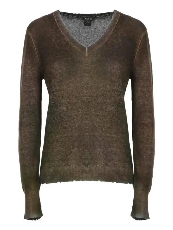 Avant Toi Distressed V-neck Sweater - Brown