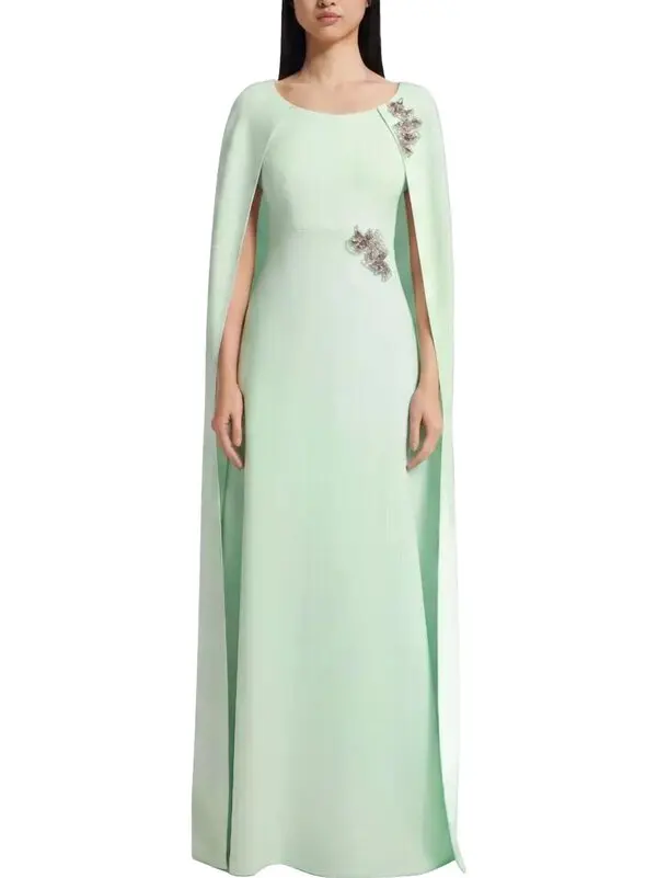 Safiyaa Yuna Crystal-embellished Cape Maxi Dress - Green