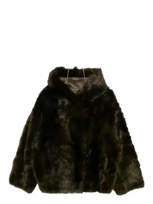 YVES SALOMON Hooded Fur Jacket - Brown