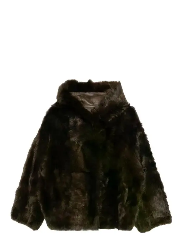 YVES SALOMON Hooded Fur Jacket - Brown