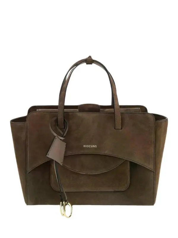 HIDESINS Medium Suede Handbag With Flap Pocket - Brown