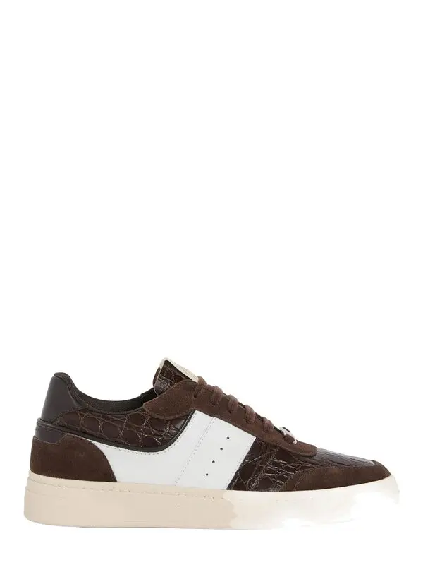 GIUSEPPE ZANOTTI Gz Thor Velour And Croc-effect Leather Sneakers - Brown