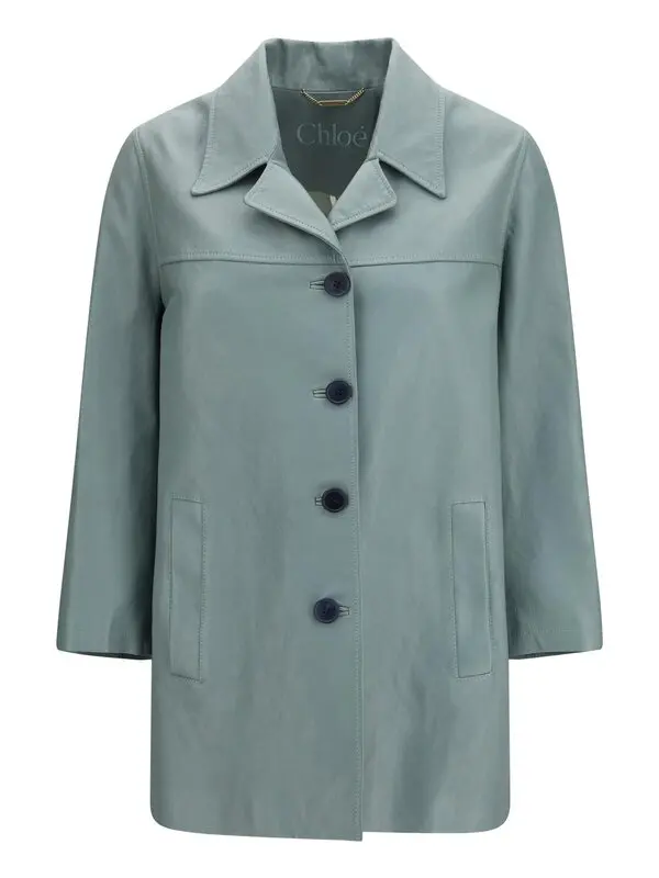 Chloé Long Lambskin Leather Jacket - Blue