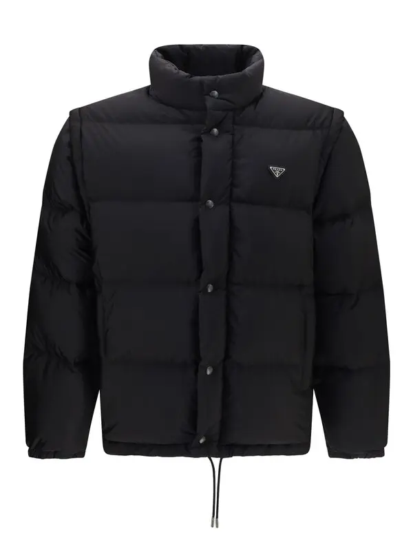 Prada Re-nylon Puffer Jacket With Triangle Logo - Black