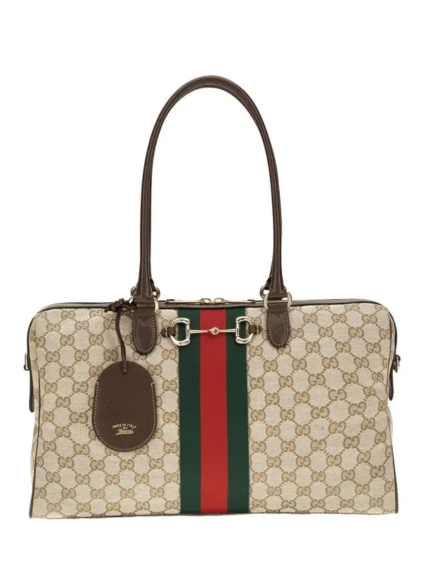 Gucci Large Horsebit Web Top Handle Bag - Beige