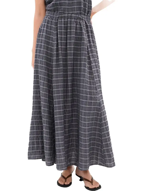 LE BOP Martha Checked Midi Skirt - Charcoal