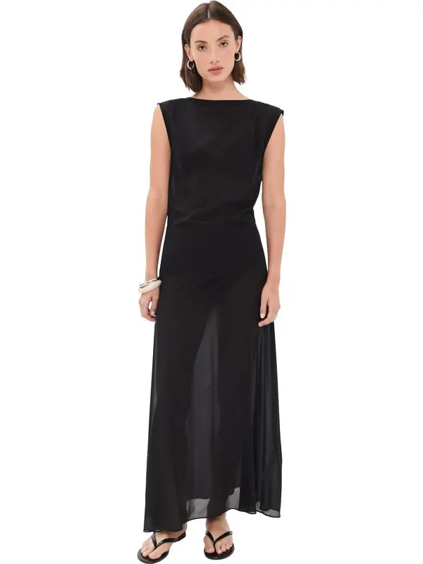 ST. AGNI Stretch Silk Bateau Dress - Black