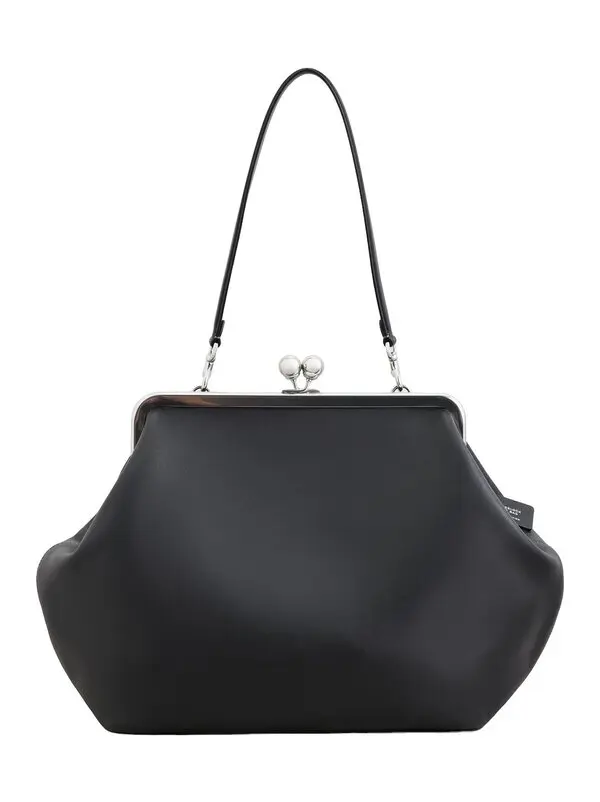 COACH Large Leather Kiss-lock Frame Bag - Black
