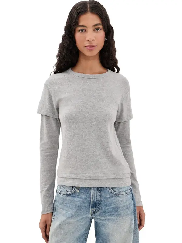 EB DENIM Rory Layered Long Sleeve Top - Heather Grey