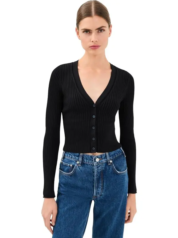 Simkhai Ailany" Shrunken Ribbed Cardigan - Black
