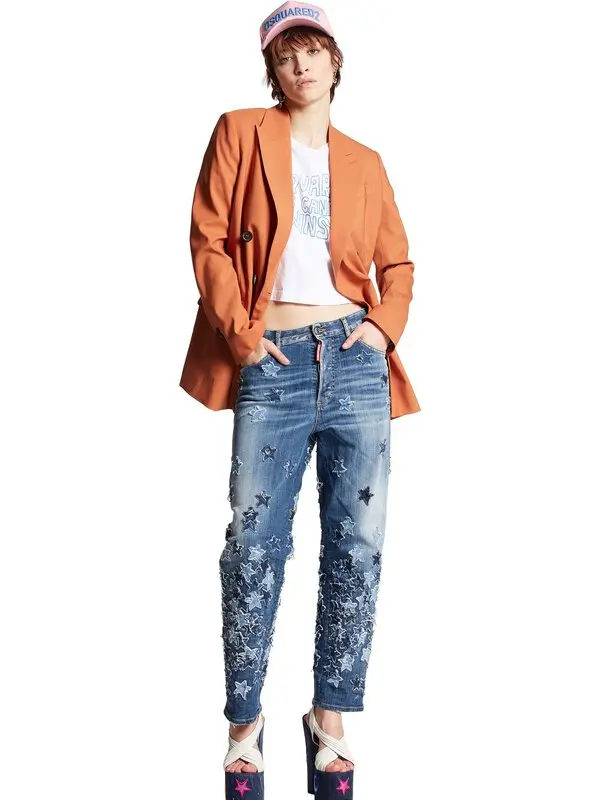 Dsquared2 Medium Wash Star Embellished Jeans - Blue
