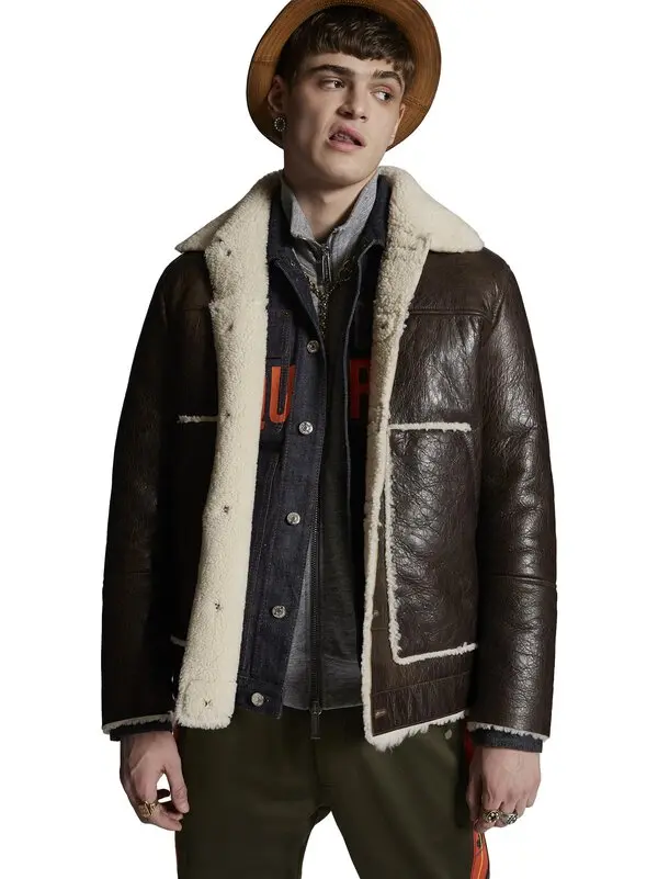 Dsquared2 Shearling Lined Leather Jacket - Brown