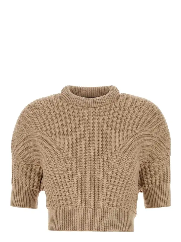 Sportmax Beige Cotton Blend Ribbed Sweater - Brown