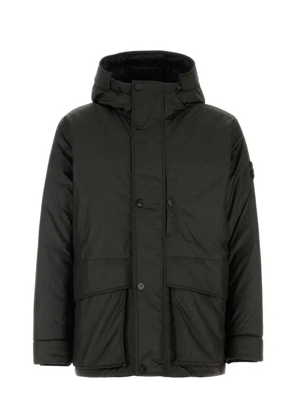 Stone Island Nylon And Polyester Hooded Parka - Black