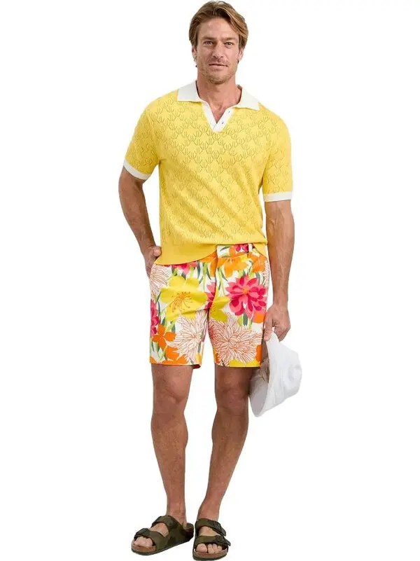 Mr Turk Lawrence Short Herringbone Tropical Floral Print Shorts - Como