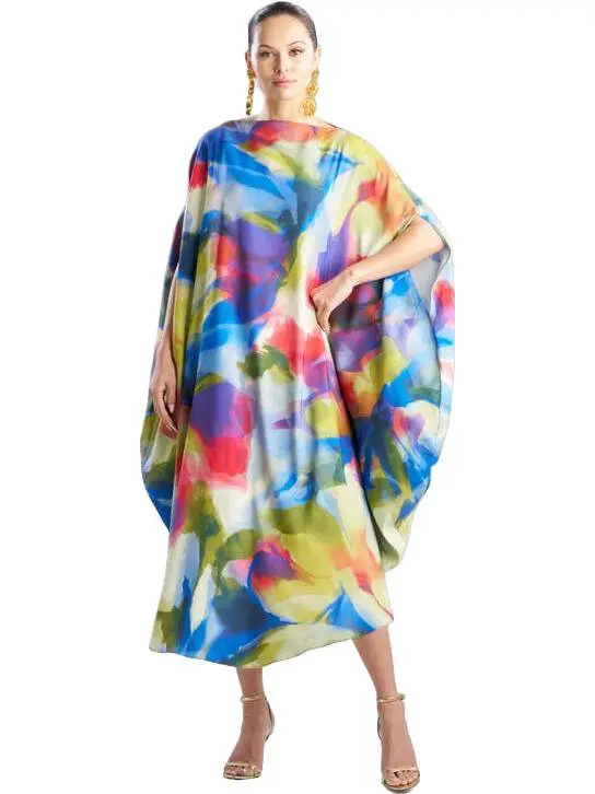 Natori Kumo Printed Stretch Satin Circle Caftan - Multi