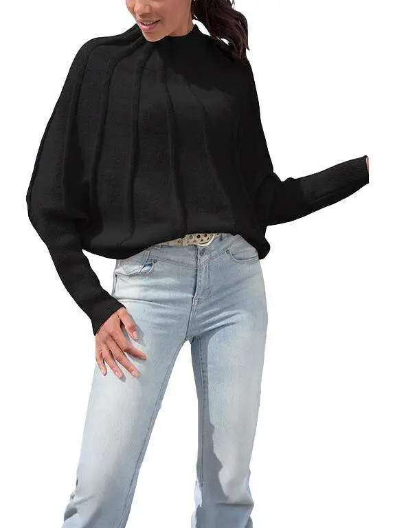 LASCANA Ribbed Mock Neck Sweater - Black