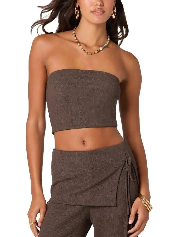 Astr The Label Anoka Smocked Strapless Crop Top - Truffle