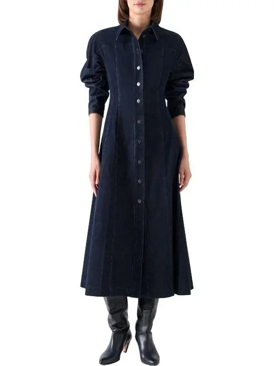Akris Long Sleeve Corduroy Fit & Flare Shirtdress - Navy