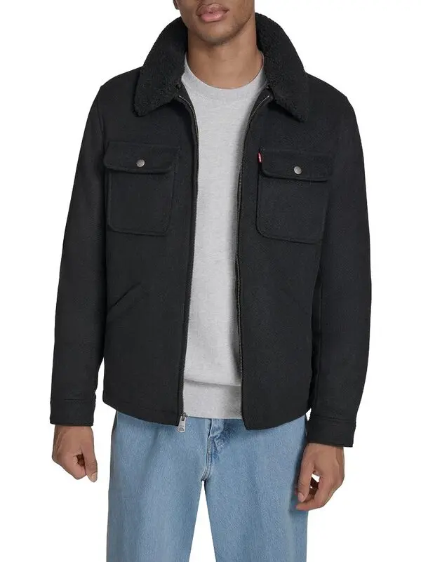 LEVI'S Brushed Twill Depot Jacket With Faux Shearling Collar - Black