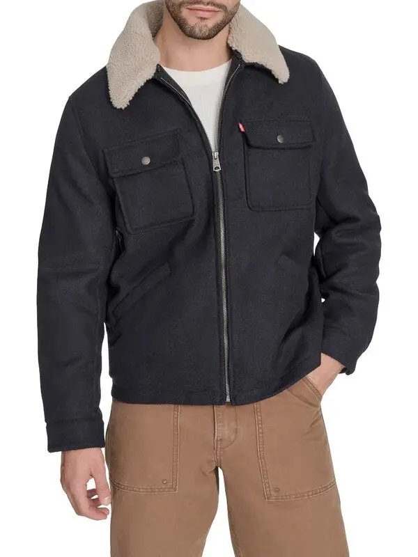 LEVI'S Brushed Twill Depot Jacket With Faux Shearling Collar - Navy