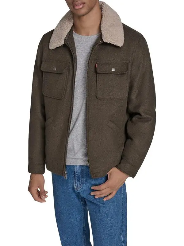 LEVI'S Brushed Twill Depot Jacket With Faux Shearling Collar - Olive