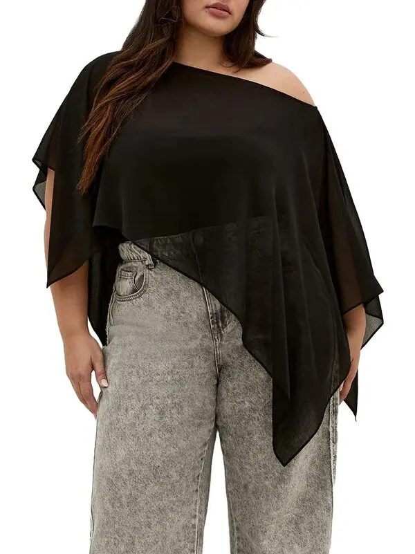 City Chic Chiffon Poncho - Black