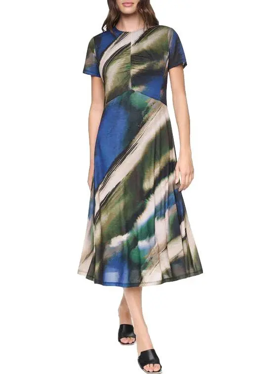 Dkny Ruched Front Print Midi Dress - Brushed Riverside