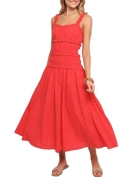 PETAL & PUP Enola Smocked Sleeveless Maxi Dress - Red