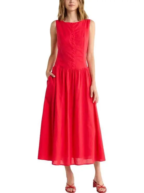 PETAL & PUP Evie Buttoned Maxi Dress - Red