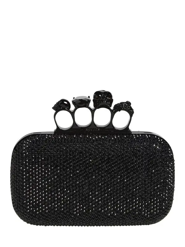 Alexander McQueen Crystal Embellished Leather Knuckle Clutch - Black