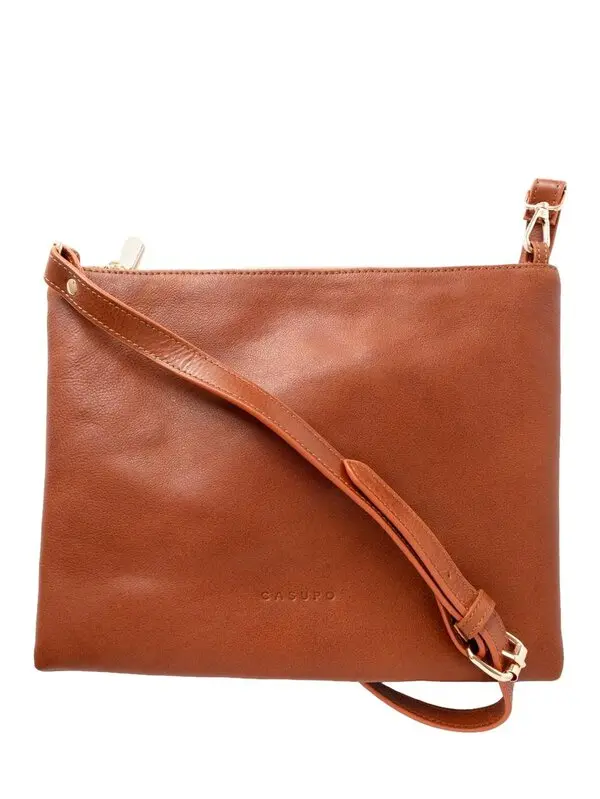 CASUPO Leather Crossbody Bag With Adjustable Strap - Tan