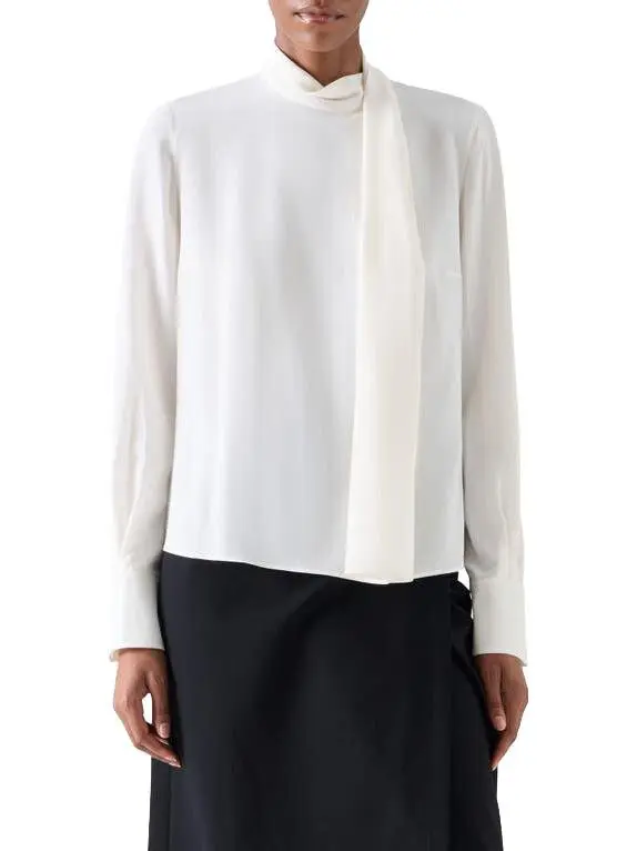 Akris Draped Mock Neck Silk Top - Cream