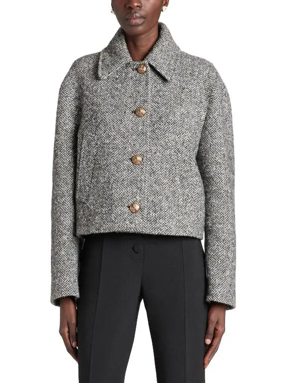 Valentino Garavani Chevron Virgin Wool Blend Jacket - Ivory/black