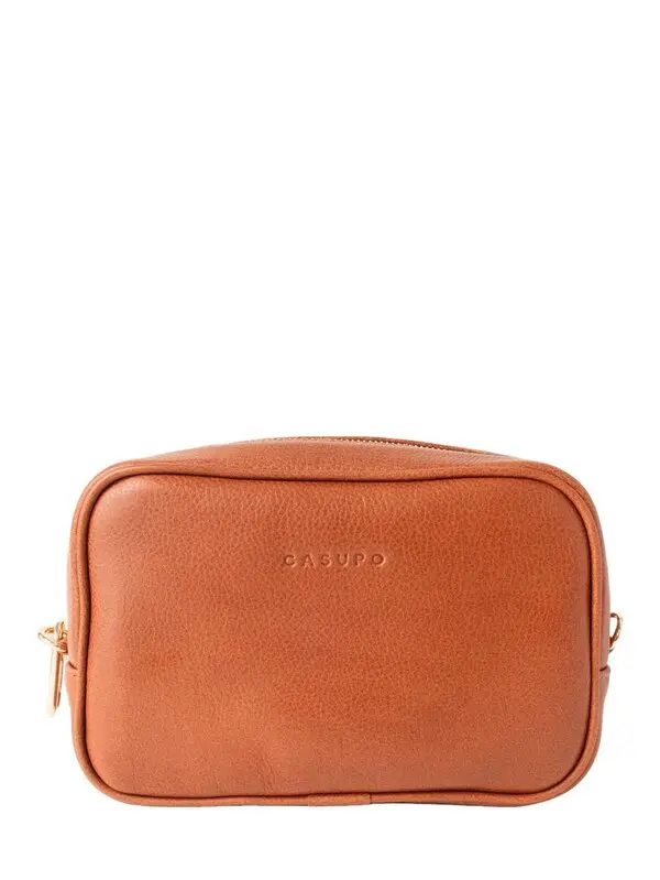 CASUPO Large Leather Cosmetic Bag - Tan